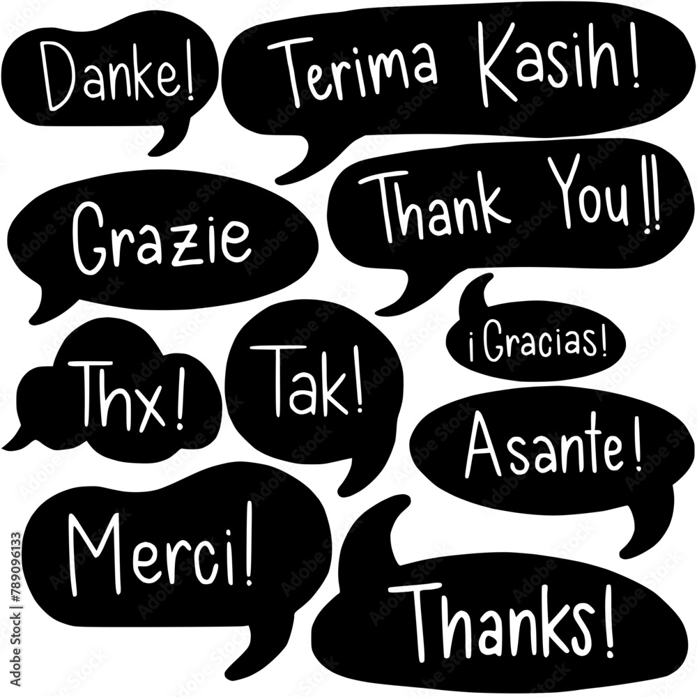 Collection set of speech bubble dialogue with thank you text in various ...