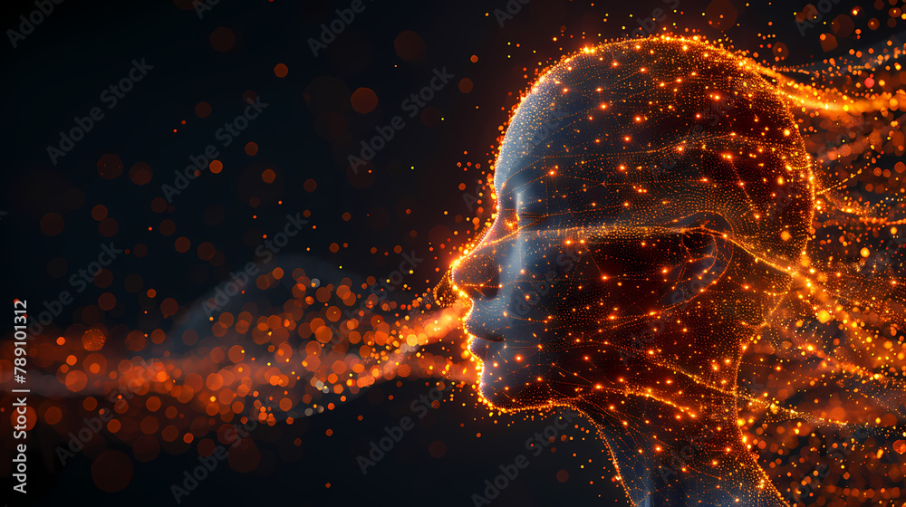 abstract light background. a woman's face is shown with black and ...