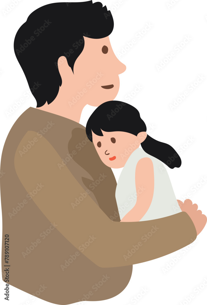 Father and daughter cartoon illustration on transparent background ...