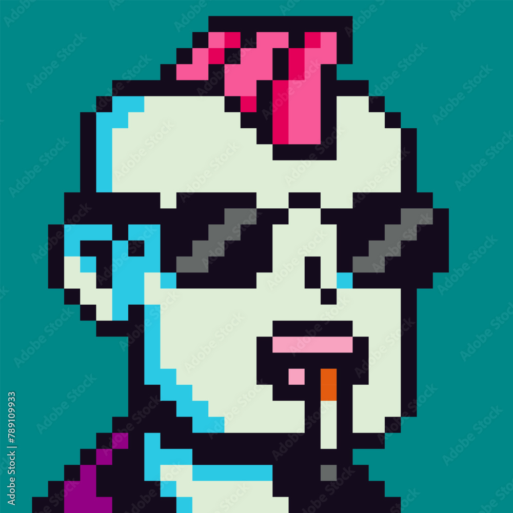 Cool girl punk with mohawk, black glasses, cigarette 8-bit avatar pixel ...