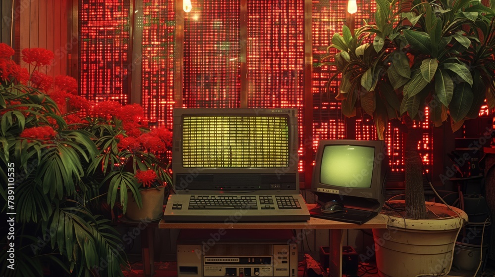 Retro computer setup in nostalgic environment: Vintage computer systems ...