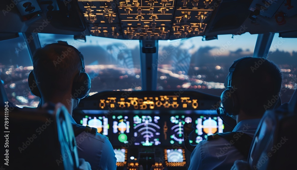 An image capturing a pilot and co-pilot in the cockpit of an aircraft ...
