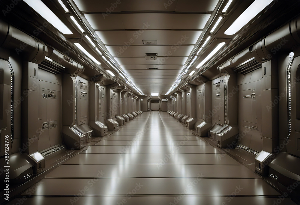 Sci-Fi Hallway spaceship Interior room Futuristic empty science fiction ...