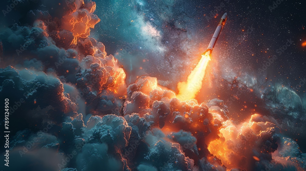 Rocket Launch from Mobile Platform. Hypersonic Missile Launch with ...