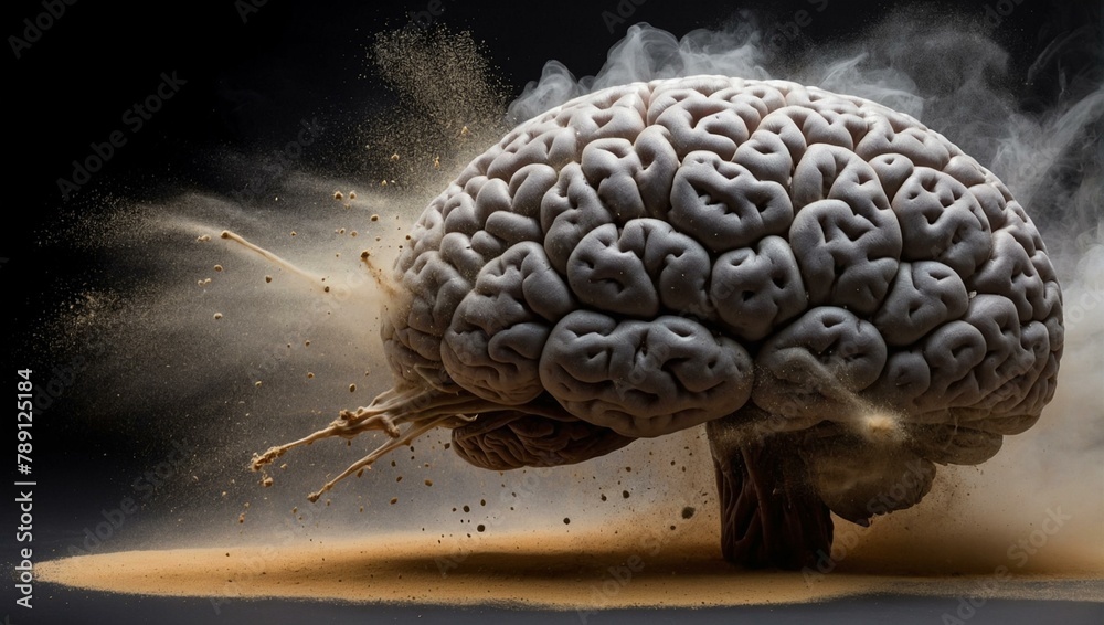 A highly detailed image showing a human brain suspended in air with ...