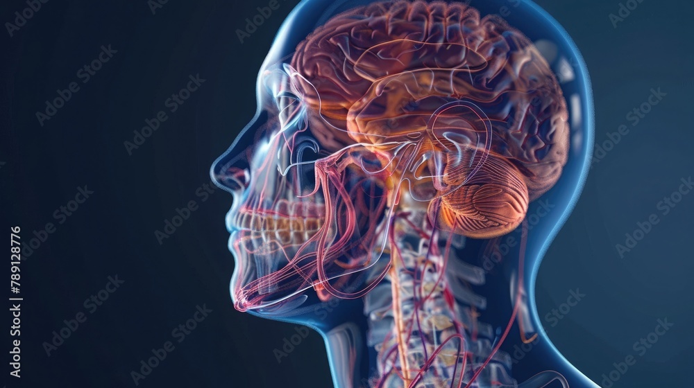 A medical illustration showing endotracheal intubation in a transparent ...