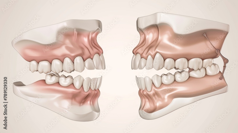 Illustration of human jaw showing teeth misalignment and correction ...