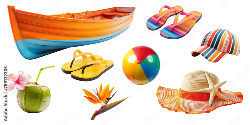 Set of Summer accessories elements for holiday vacation isolated on ...