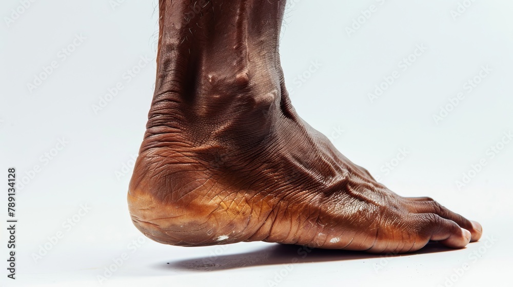 Close-up of an ankle with bruising and swelling showing sprain pain ...