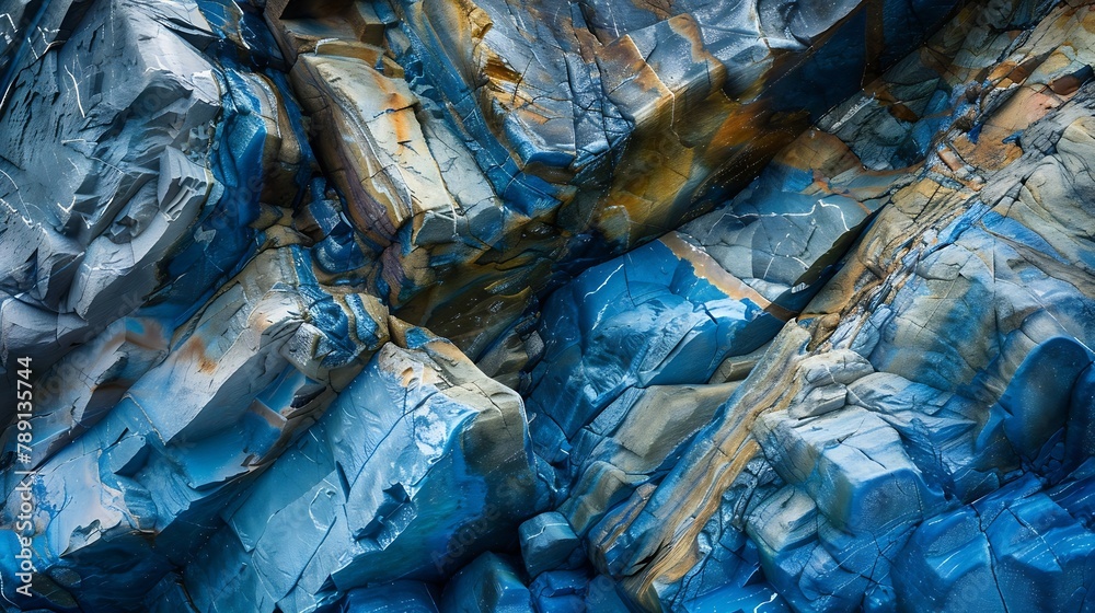 richly detailed rock with blue variants stone full of curves and smooth ...