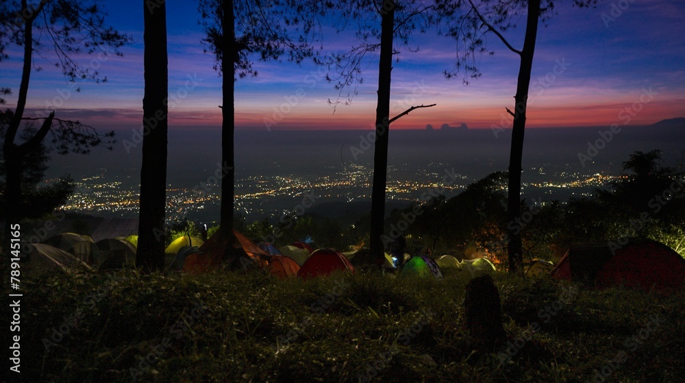 Beautiful Sunrise Through Trees of Mt Ungaran Campground, Semarang ...