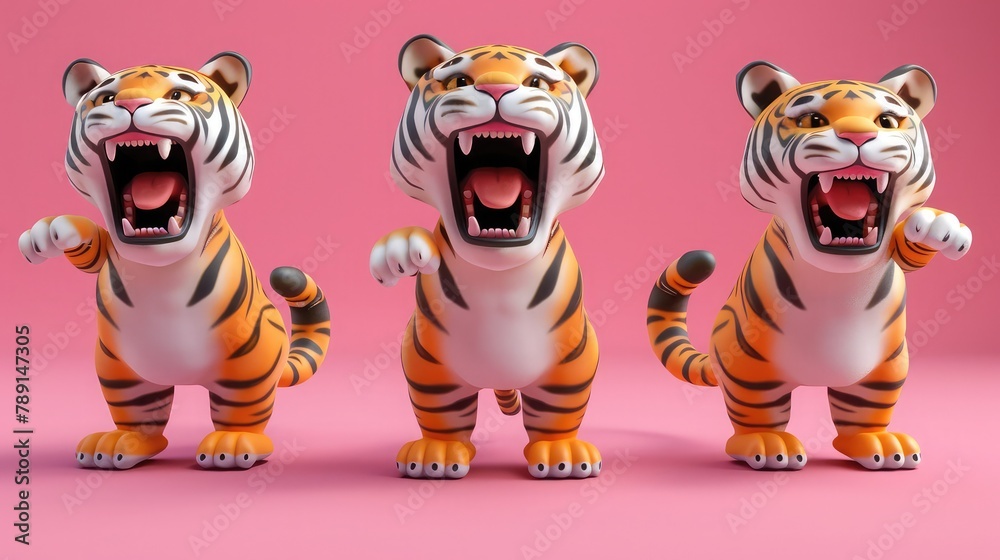 Three tigers cartoons,The tiger character stands waving his paw and ...