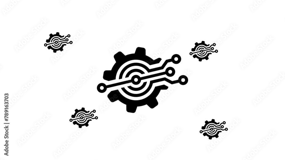 Zoom in and out animation the digital tech symbol. Large black symbol ...