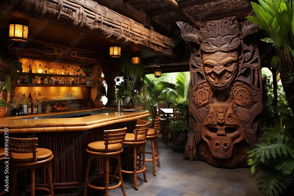 Polynesian Carvings & Thatch Partitions: Tropical Tiki Bar Patio ...
