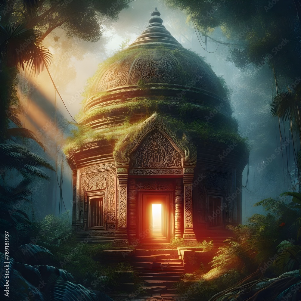 ai generated realistic beautiful ancient temple hidden in a forest with ...