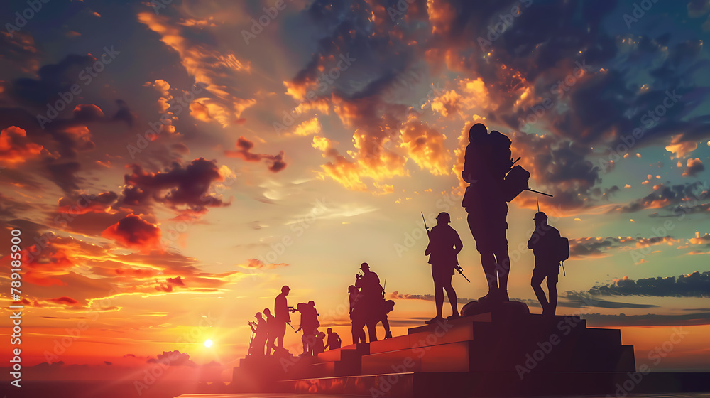 Anzac Day silhouette of soldiers sunset Australian World War One Digger ...