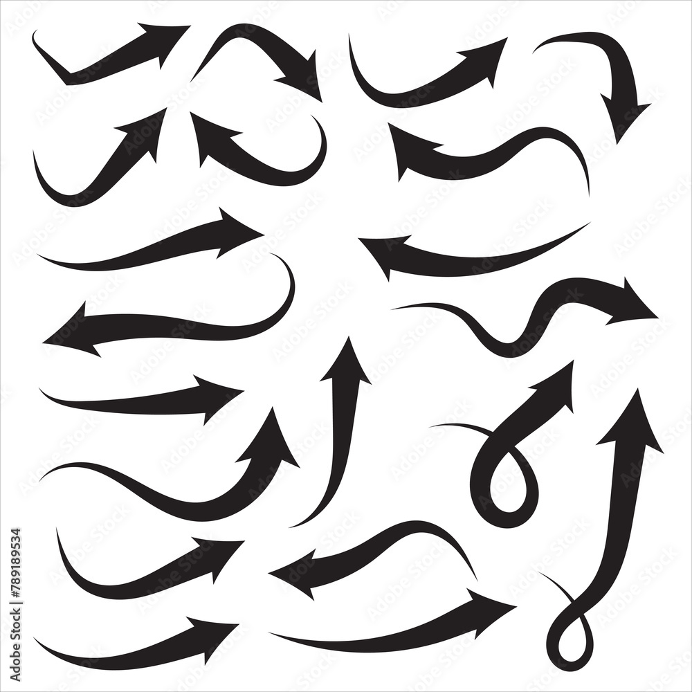 Flat style curved arrow icon collection isolated. different kinds of ...