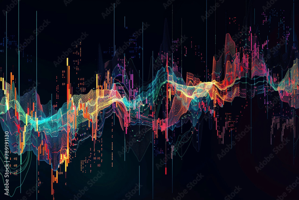 A complex candlestick chart for a highly volatile stock, with candles ...