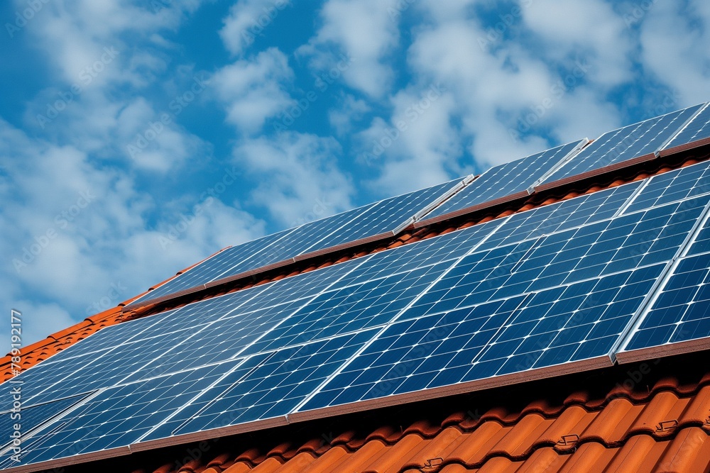 Solar panels on the roof of the house, Solar panels at the field ...