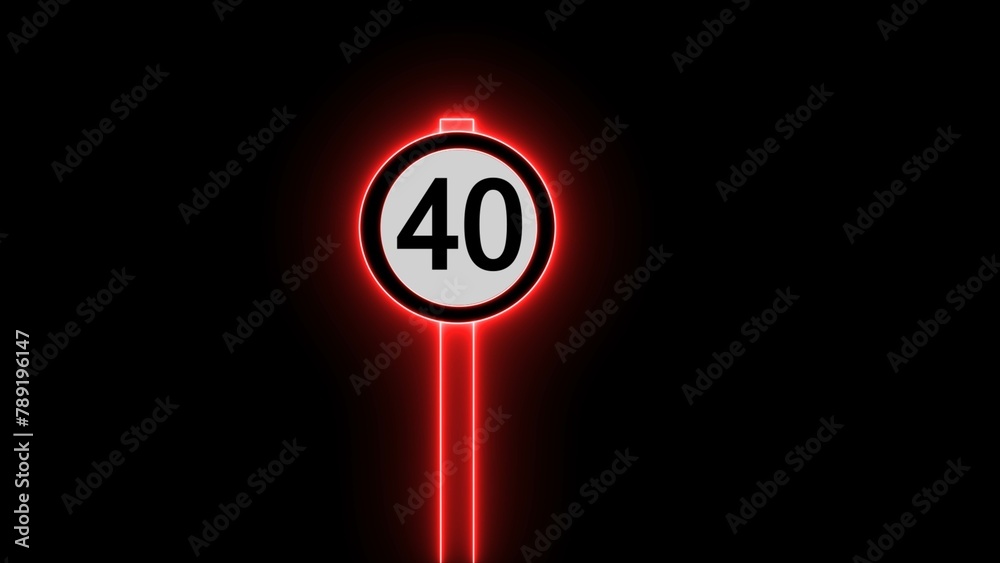 Showing speed limit Traffic sign on highway full of cars. 40 km speed ...