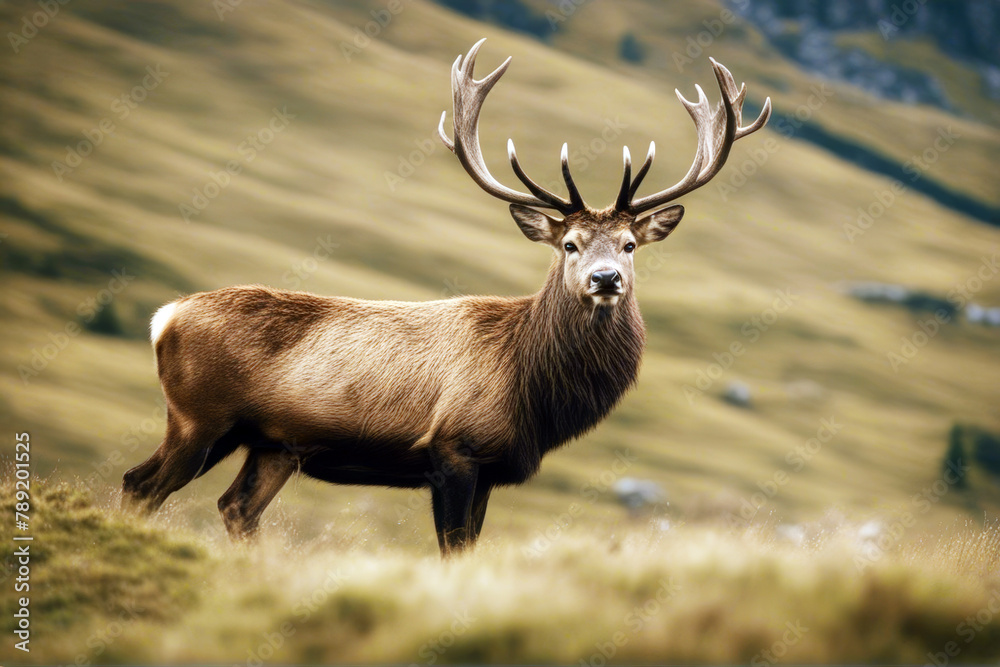 Portrait Highlands wild Scottish captured free stag right natural ...