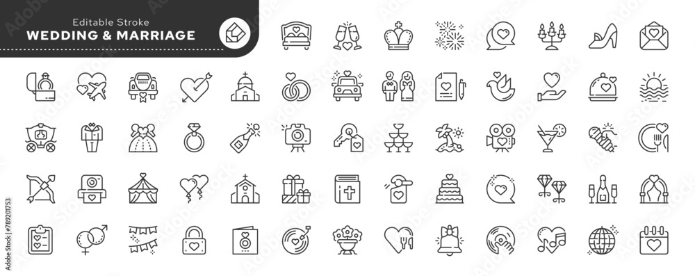Set of line icons in linear style. Series - Wedding. Newlyweds' holiday ...