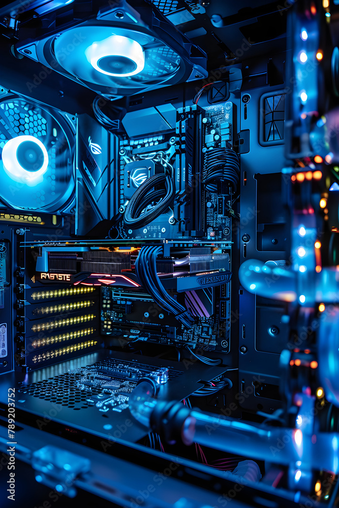 Inside View of a High-tech Glowing PC Tower with Internal Hardware ...