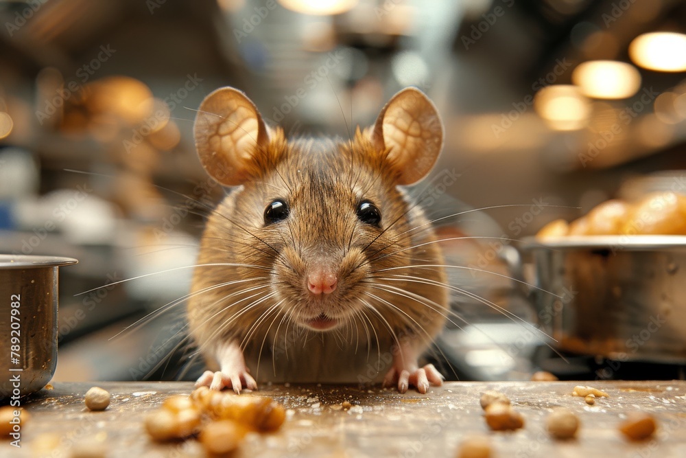 This image captures a close-up of a rat with big, detailed ears and ...