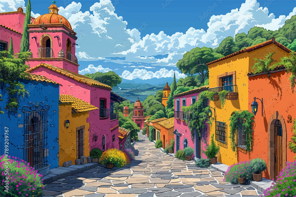 Vectorial illustration of a mexican village Stock Vector | Adobe Stock