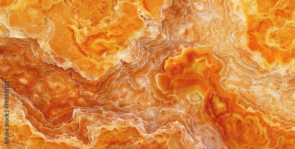 A macro image of a calcite surface, showcasing its oranges shades ...