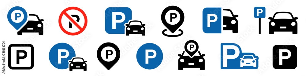 Car parking icon set. Public parking and parking location symbol. No ...