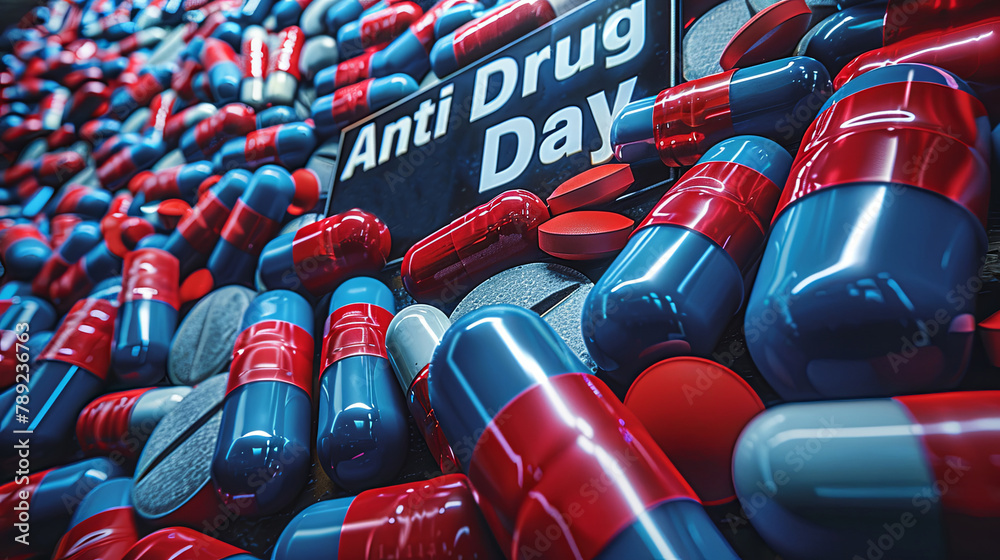 Striking image of blue and red capsules and tablets bearing the ...