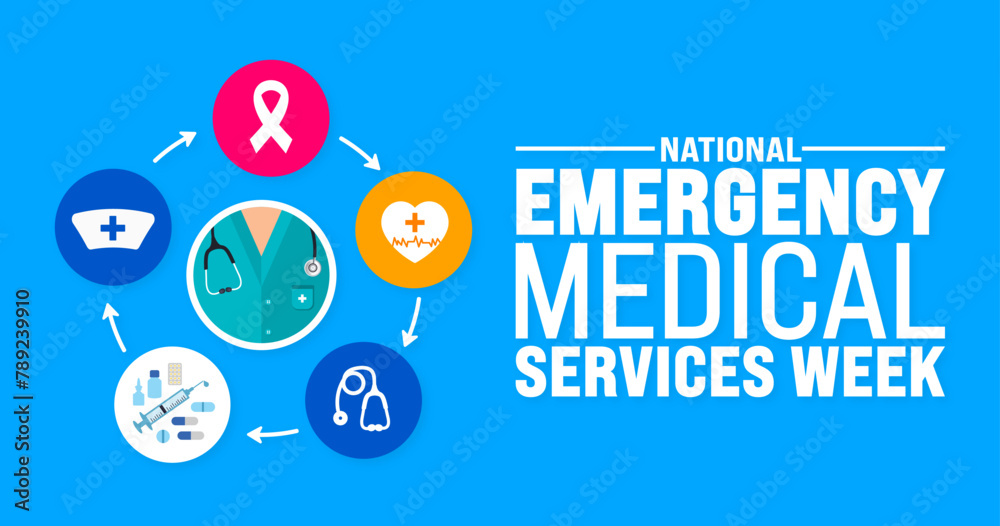 May is National EMS Week or Emergency Medical Services Week background template. Holiday concept ...