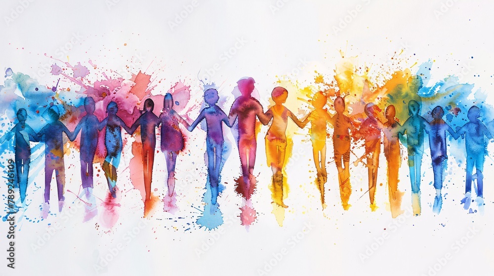 Abstract watercolor painting of diverse people group united, colorful ...