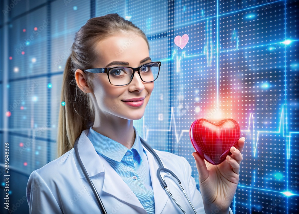 Medicine a young beautiful girl is a cardiologist with glasses in an ...