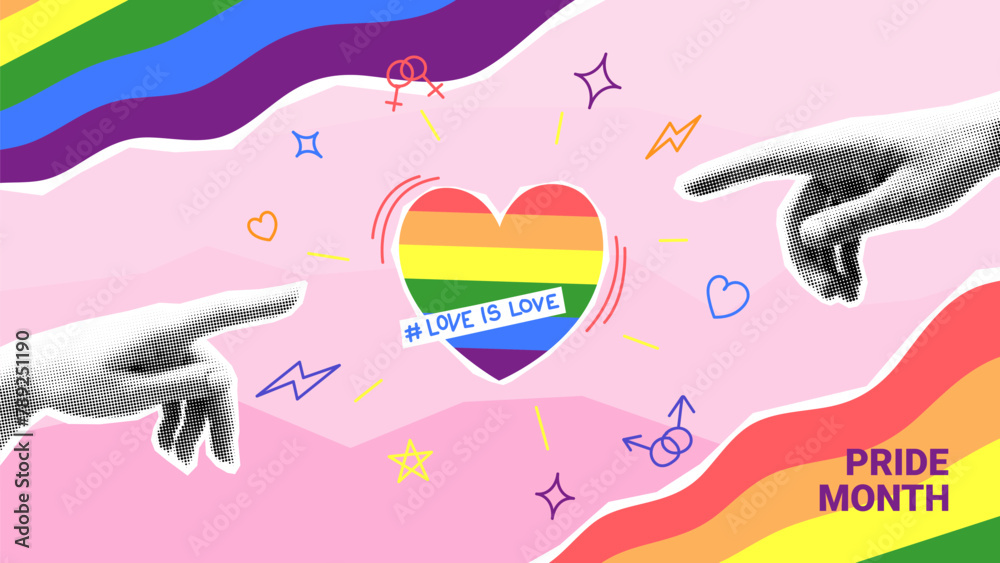 Pride Month collage concept. Vector illustration of hands reaching out ...
