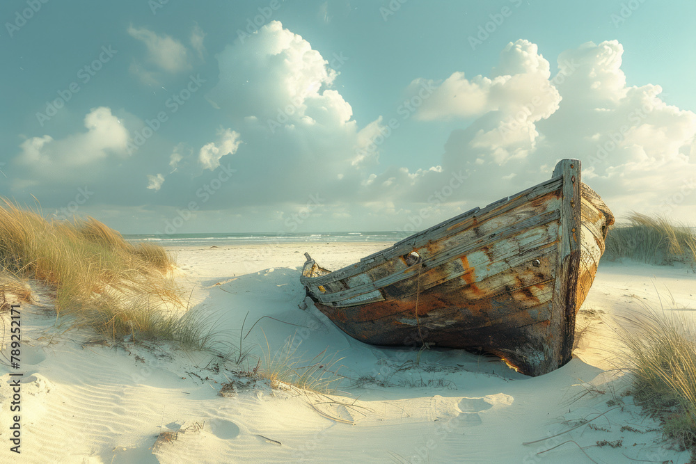 A photograph of an old shipwreck that appears as though it's sailing ...