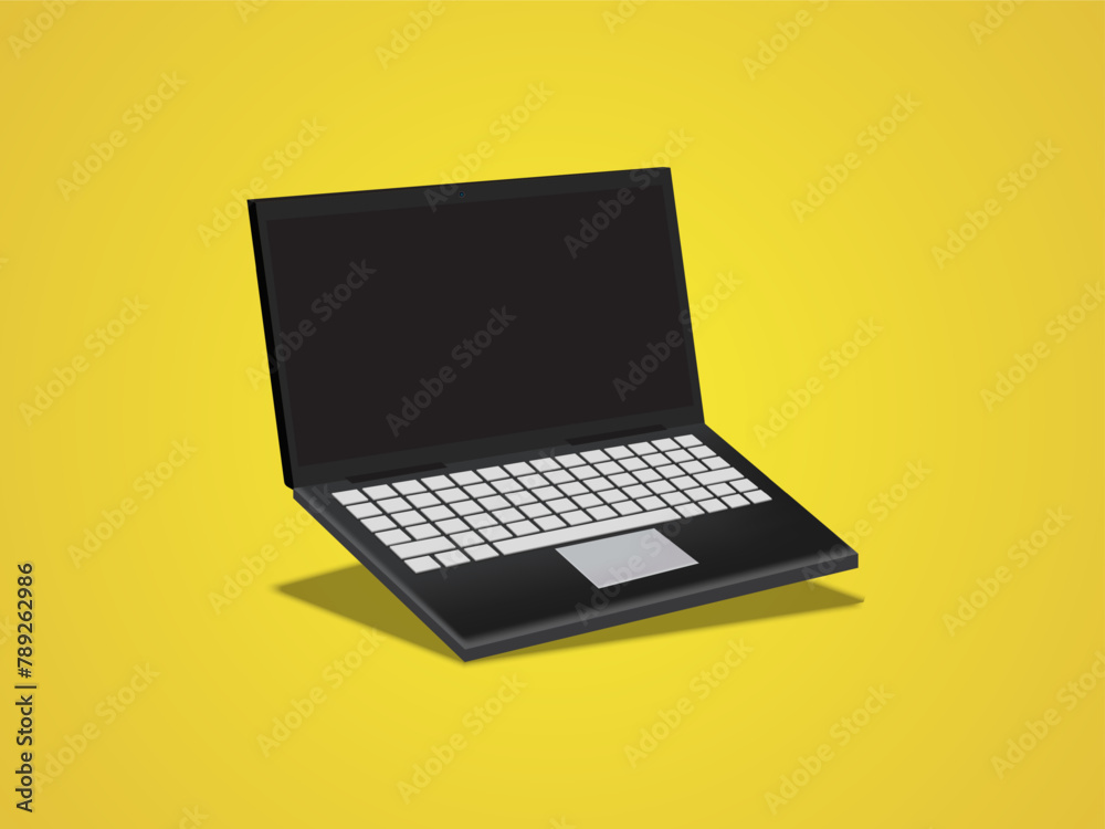 Realistic perspective front laptop with keyboard isolated incline 45 ...