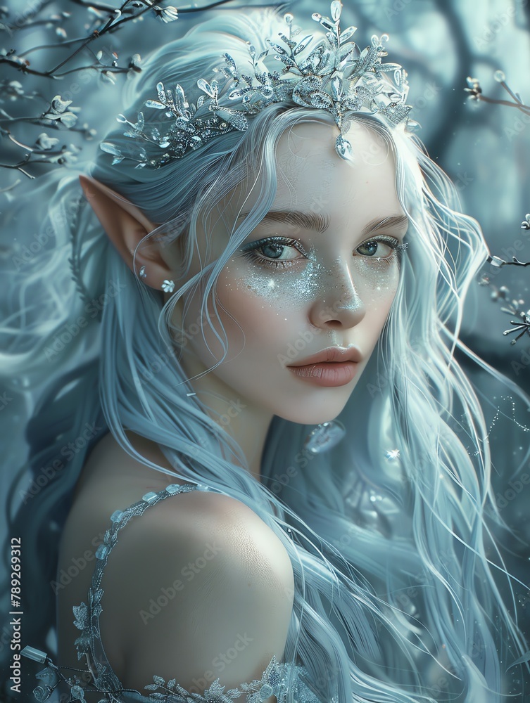 Ethereal fantasy portrait of an elven queen with luminous skin and ...