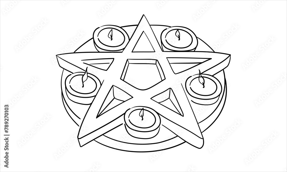 Altar candlestick pentacle, pentagram, witch attributes isolated on ...