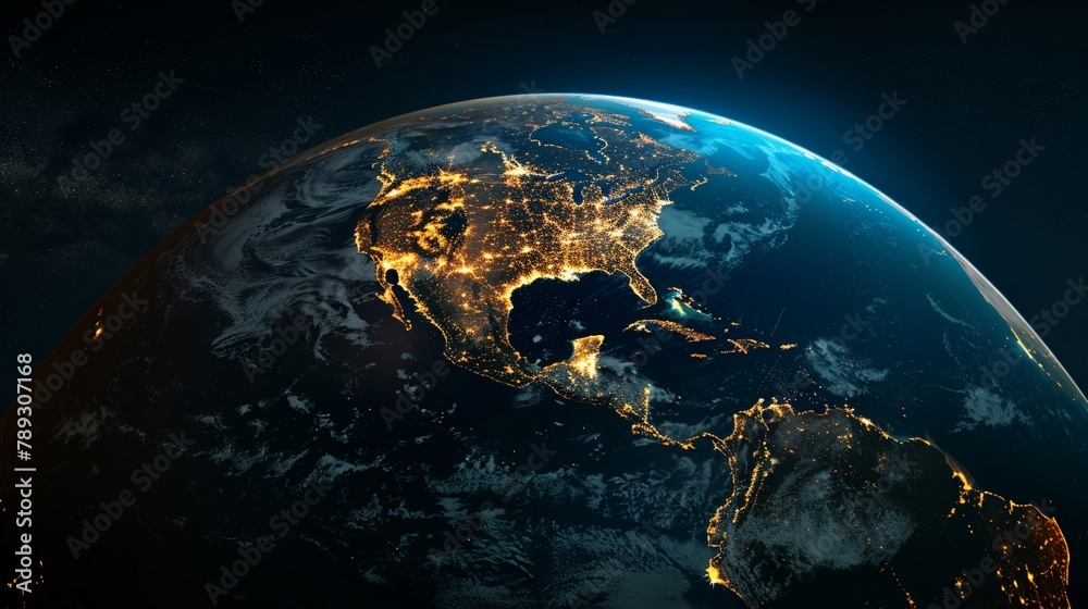 An animated globe, with areas lighting up to represent global economic ...