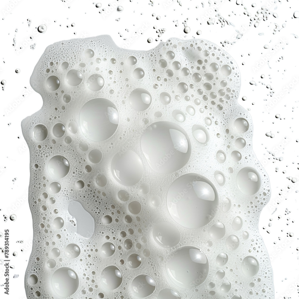Laying foam Soap bubbles on white background With perforations Top view ...