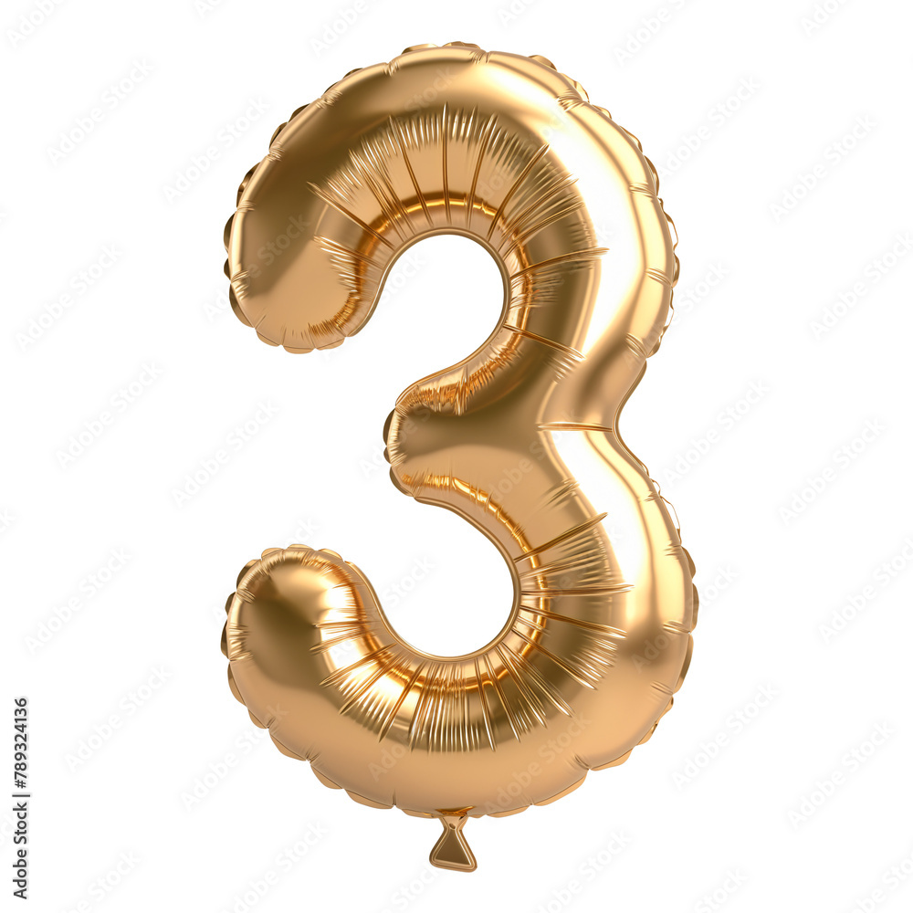 gold balloon number 3 on a transparent background isolated Stock ...