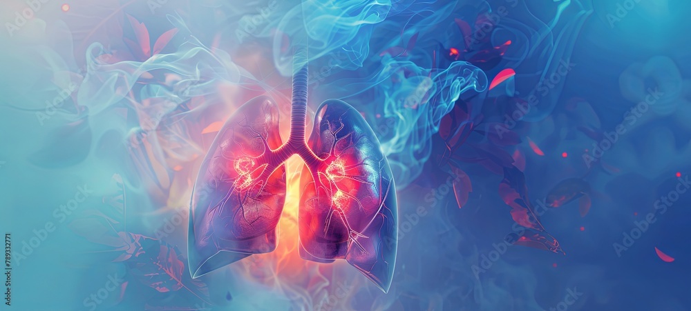 Lung diseases in the human body. Abstract vector 3d light and red spot ...