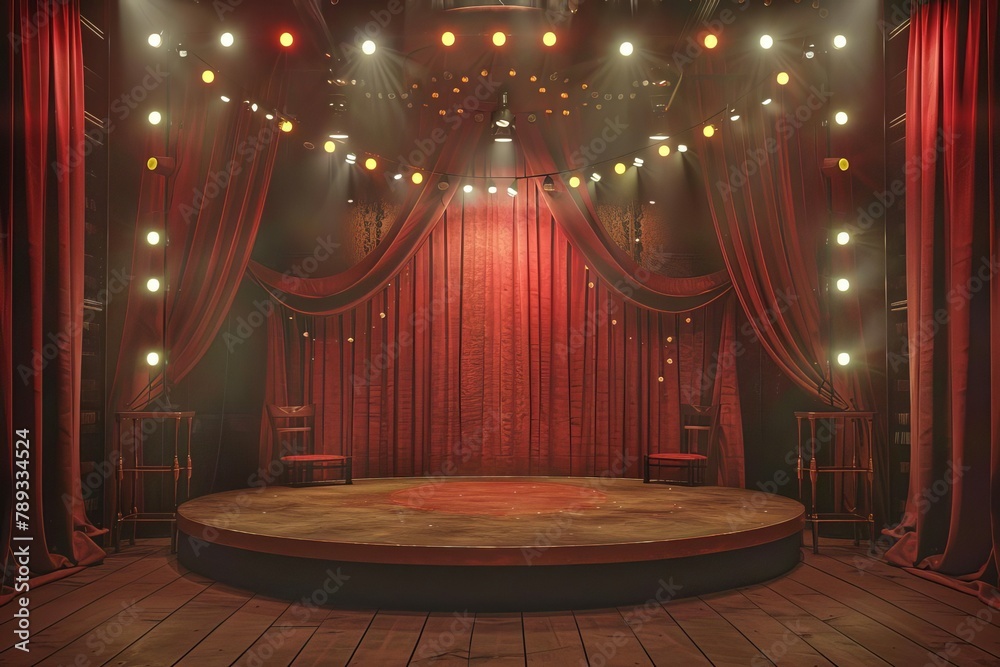 circus stage with red curtain and spotlights vintage carnival podium ...