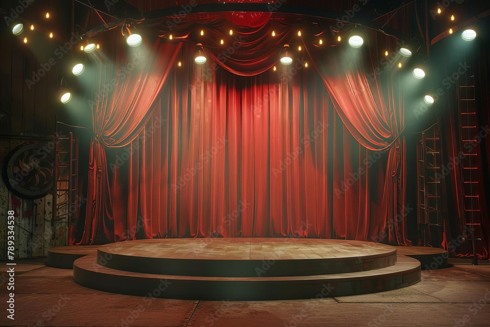 circus stage with red curtain and spotlights vintage carnival podium ...