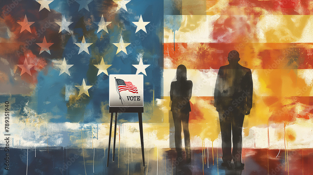 Against the backdrop of the stars and stripes, a man and his family ...