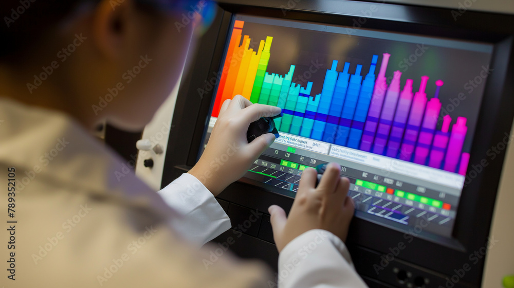 A scientist adjusts the settings of a high-performance liquid ...