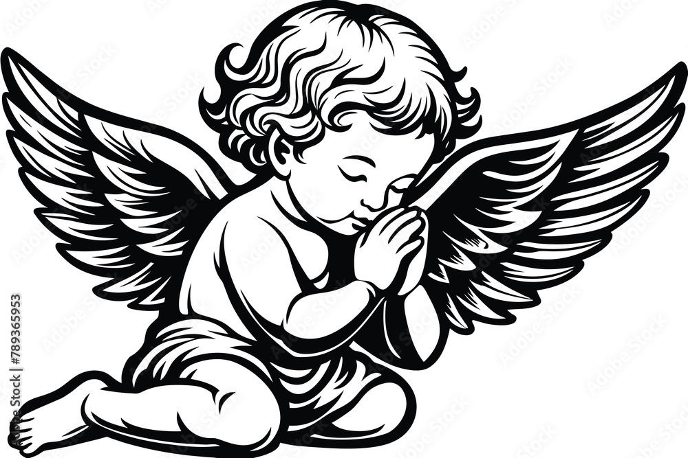 Baby angel praying line art vector illustration Stock Vector | Adobe Stock