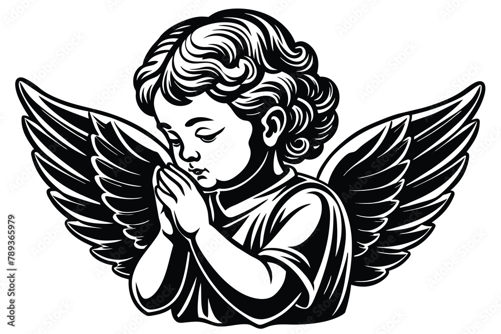 Baby angel praying line art vector illustration Stock Vector | Adobe Stock